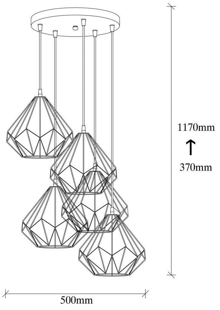 Závěsný lustr s 5 žárovkami Diamond III černý