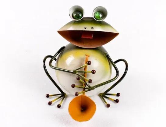 Kovová dekorace žába s trubkou Zd-002