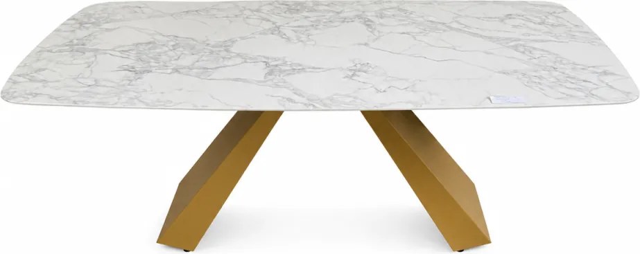 Jídelní stůl ARABESCATO – 200 × 100 cm, keramická deska 12 mm, zlatá podnož ANCONA M