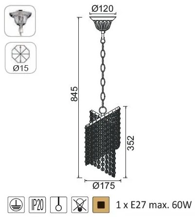 ACA DECOR Závěsné svítidlo ELIZA max. 60W/E27/230V/IP20