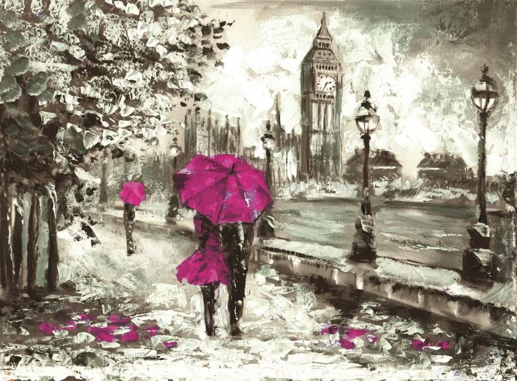 Obraz Londýn v dešti Purple Velikost (šířka x výška): 150x100 cm