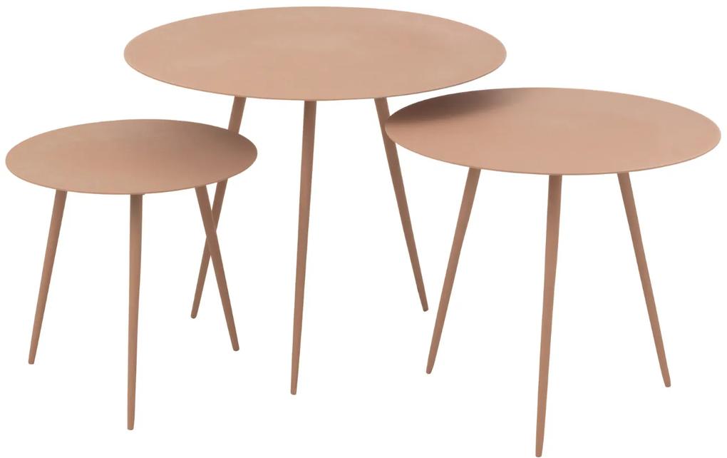 OnaDnes -20% Set tří růžových kovových odkládacích stolků J-line Rito 56/46/36 cm
