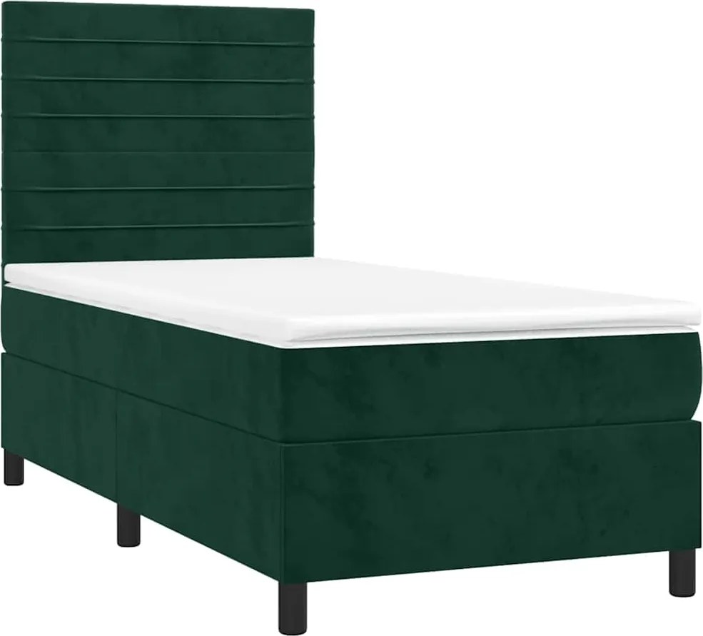 Box spring postel s matrací a LED tmavě zelená 80x200 cm samet 3136152