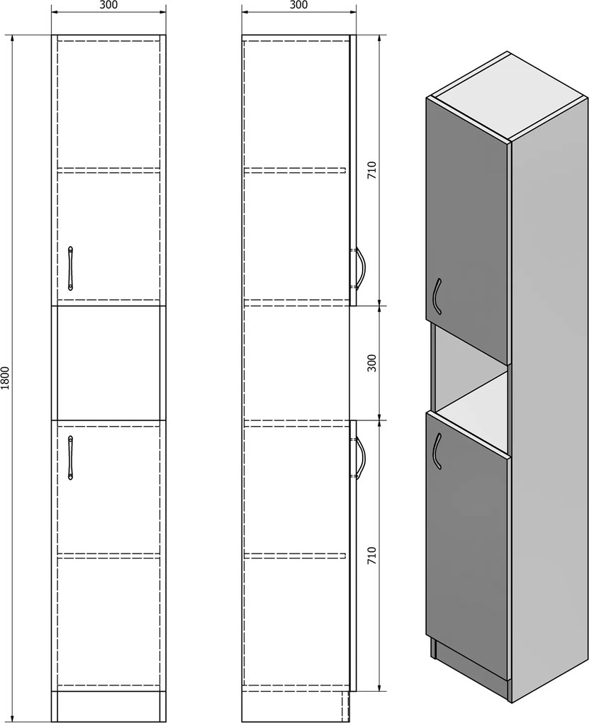 Aqualine, SIMPLEX ECO vysoká skříňka 30x180x30cm, SIME320