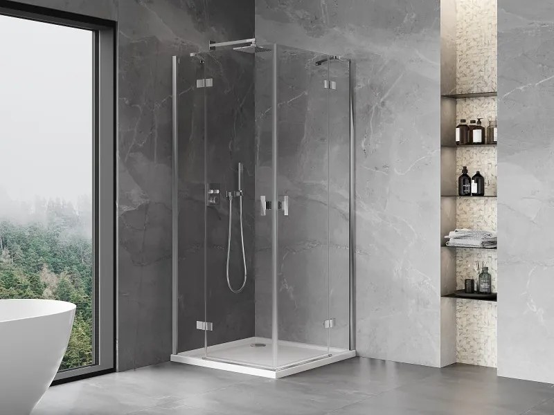 Mexen Mist-H Duo, 2-křídlý výklopný sprchový kout 70 x 70 cm, čiré sklo, chromový profil, 8A5-070L-070P-01-00