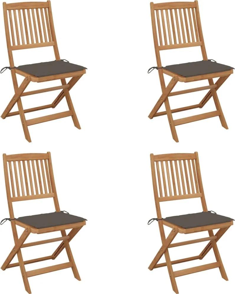 vidaXL Skládací zahradní židle s poduškami 4 ks masivní akáciové dřevo [3064671] Barva: antracitová