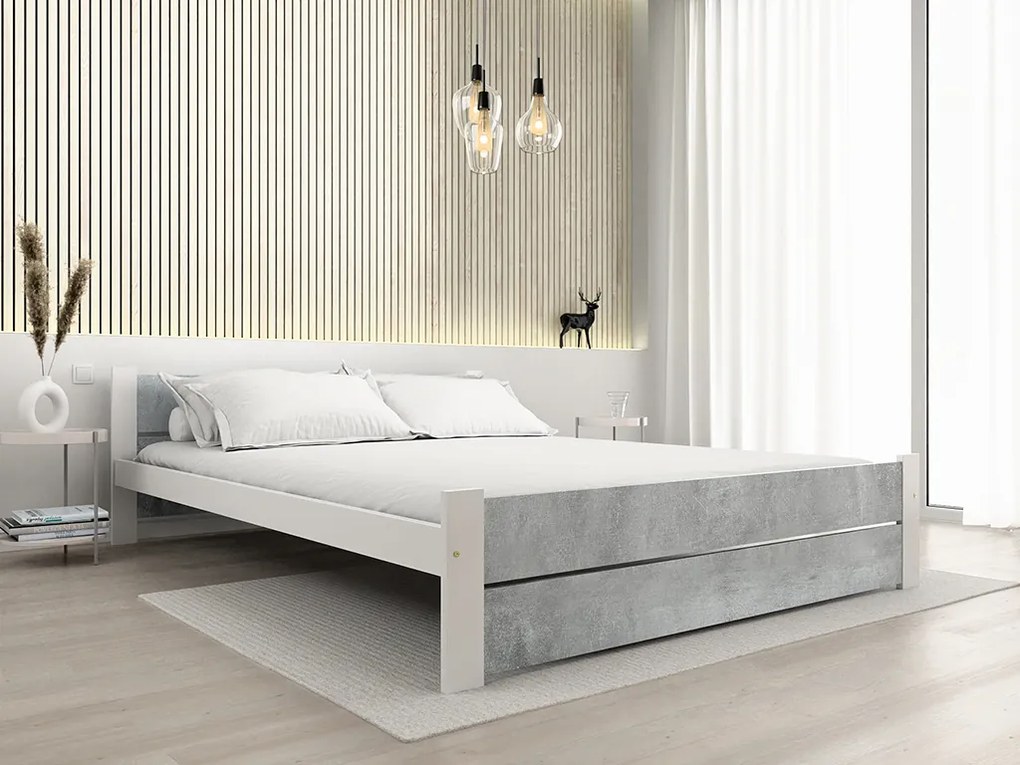 Postel IKAROS DOUBLE 140 x 200 cm, beton/bílá Matrace: Matrace Coco Maxi 20 cm, Rošt: S laťkovým roštem