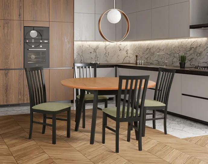 Jídelní sestava DX 17 odstín dřeva (židle + nohy stolu) bílá, odstín dýha/MDF (deska stolu) bílá, potahový materiál látka s doplatkem