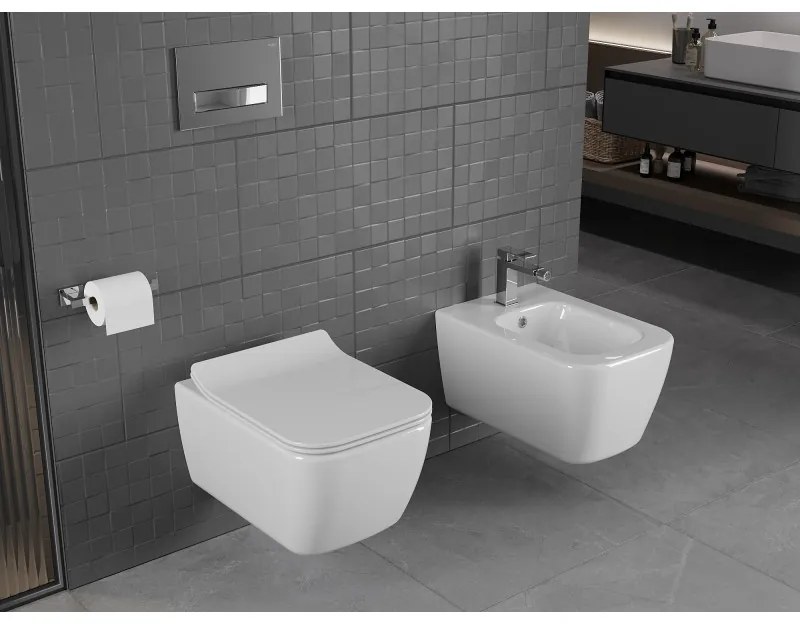 Mexen Stella WC mísa Rimless s pomalu padající deskou slim, duroplast, Bílá - 30680800