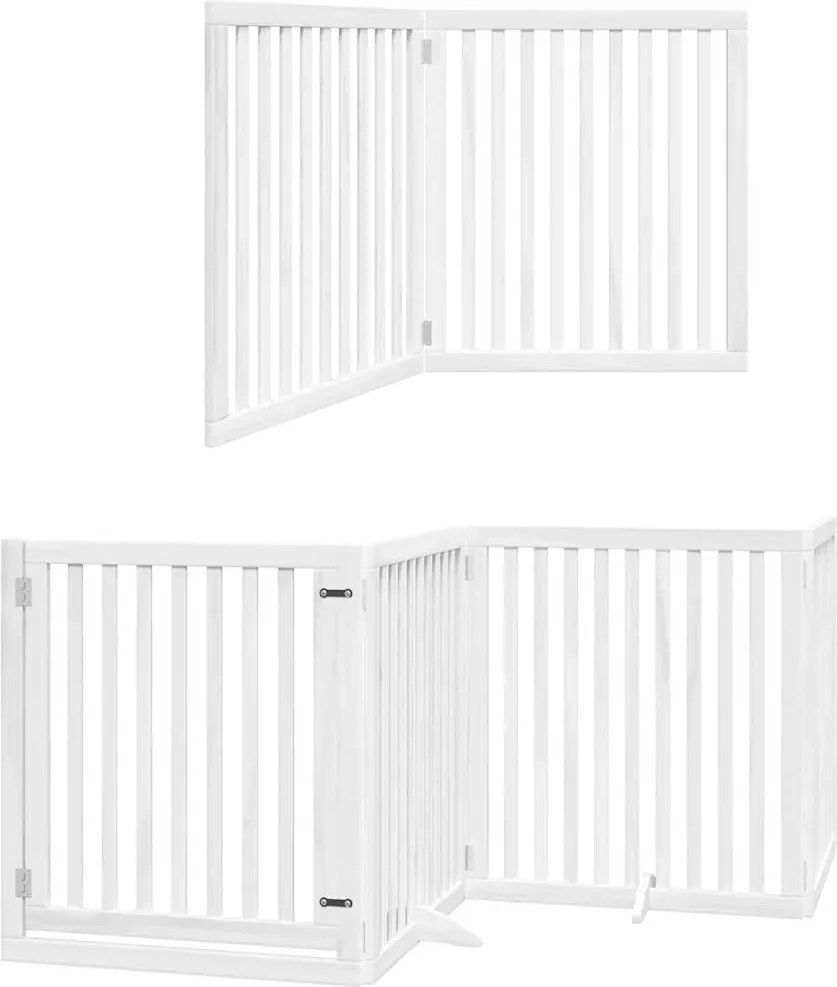 Zábrana pro psy s dvířky skládací 6 panelů bílá 480 cm topol 3155677