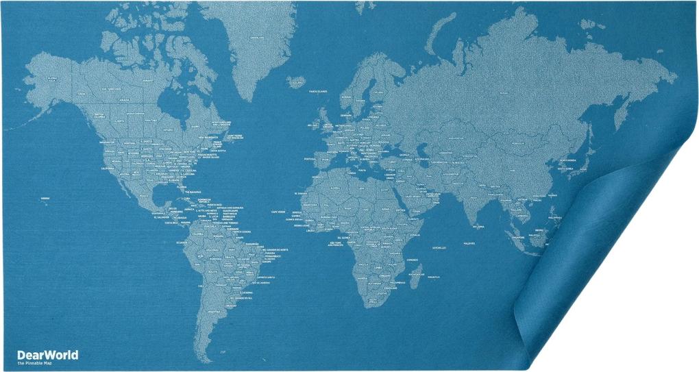 Nástěnná dekorace Dear World mapa světa s názvy zemí nebesky modrá