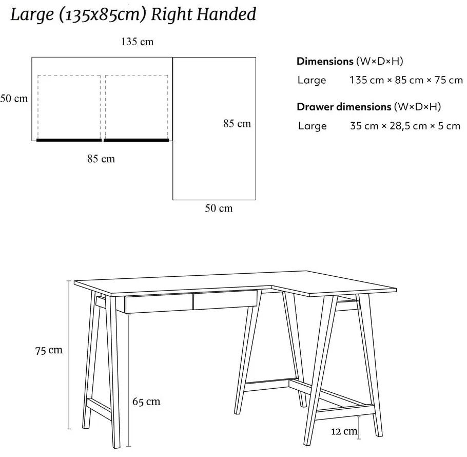 Pracovní stůl s bílou deskou 85x135 cm Luka – Ragaba