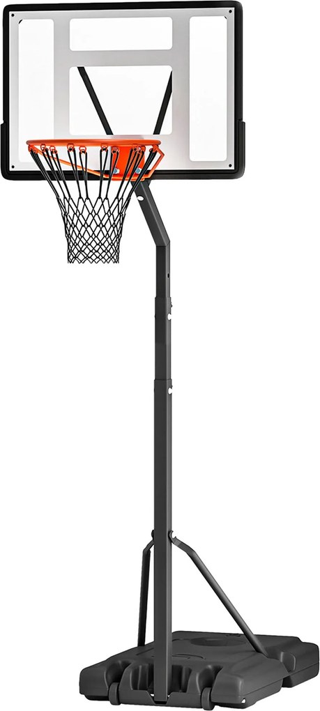 HOMCOM Basketbalový koš s přenosným nastavitelným stojanem, výška 302-352 cm s kolečky, plnitelný základ pro děti a dospělé - Černý | Aosom