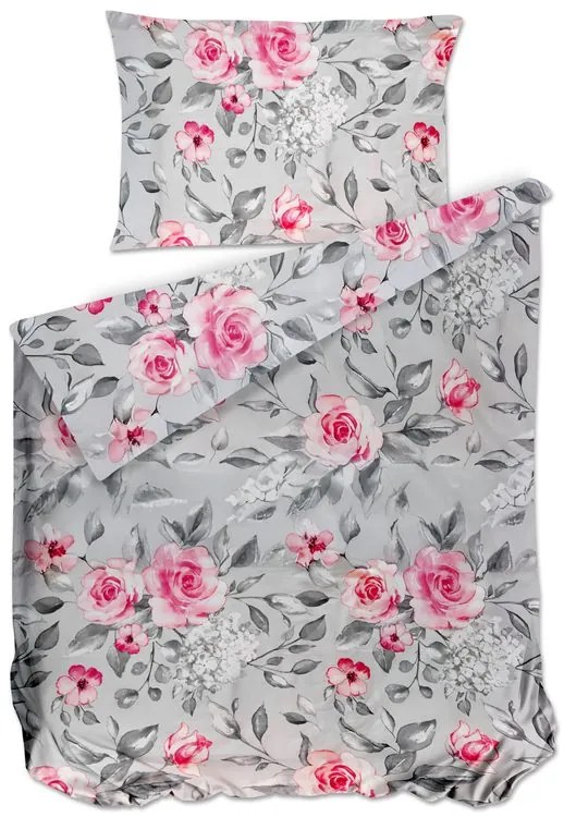 Bierbaum povlečení bavlněný satén 3676 Grey Roses - 140x220 / 70x90 cm