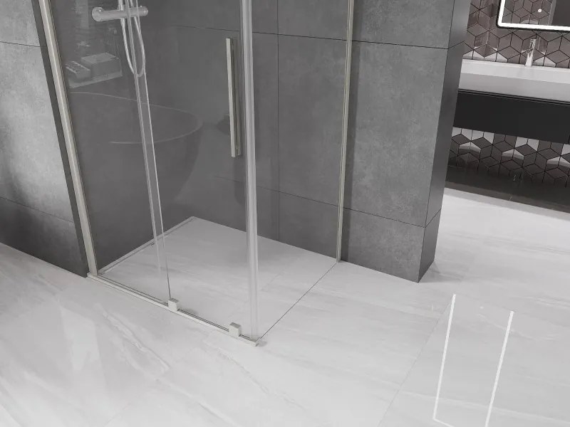 Mexen Velar, sprchový kout s posuvnými dveřmi 150 x 100 cm, 8mm čiré sklo, broušená ocel, 871-150-100-01-97