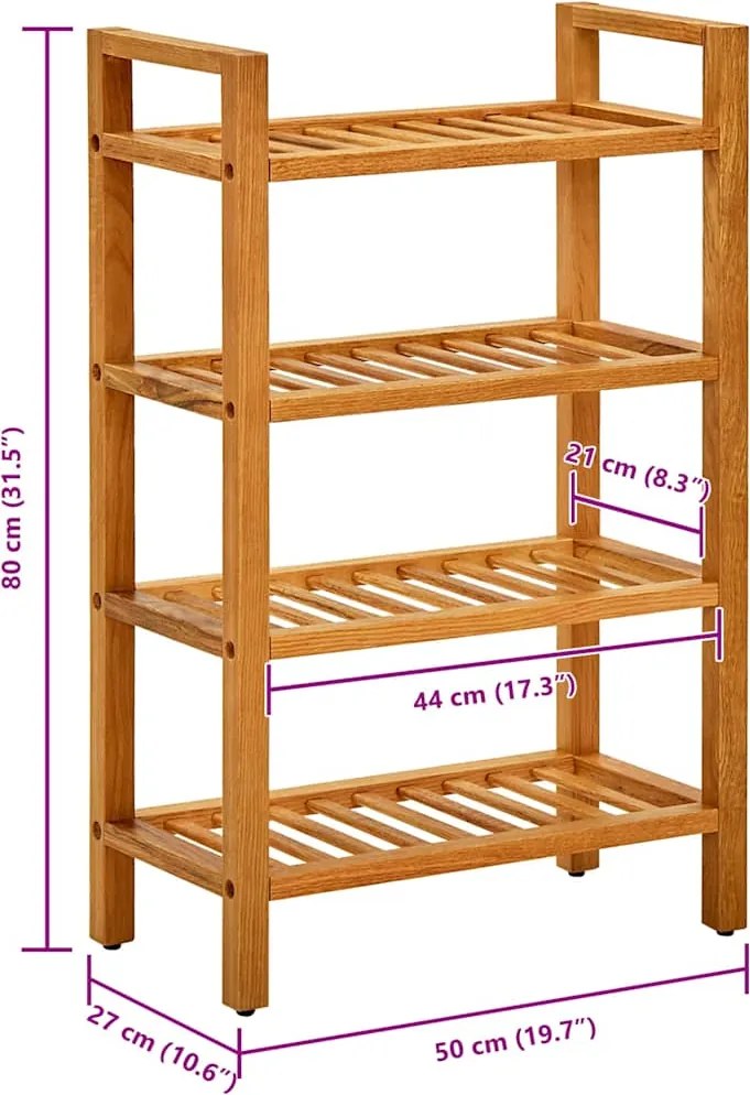Botník se 4 policemi 50 x 27 x 80 cm masivní dubové dřevo 331746