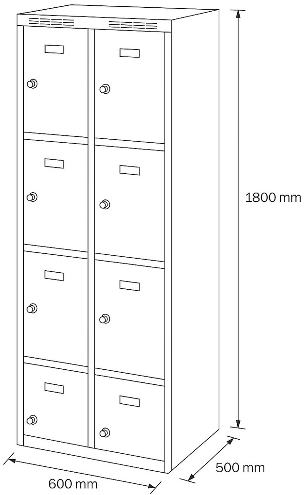 Alfa 3 Šatní skříňka S6 s úložnými boxy, 8 boxů, 1800 x 600 x 500 mm, otočný zámek, tmavě šedé dveře