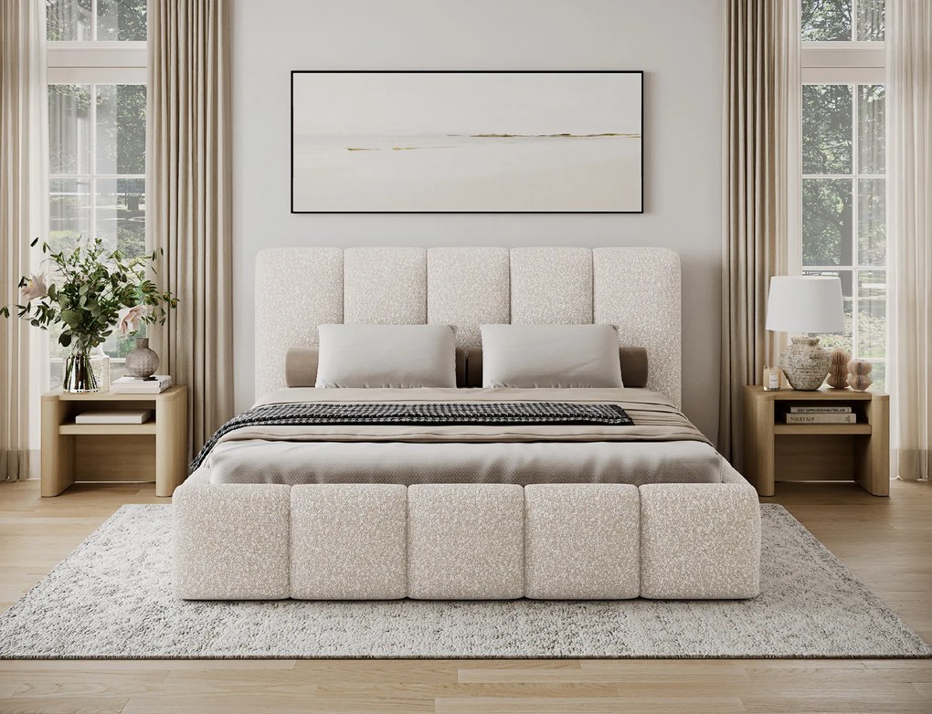 Postel Edvige + Dřevěný rám + plynový výtah + kontejner 140x200