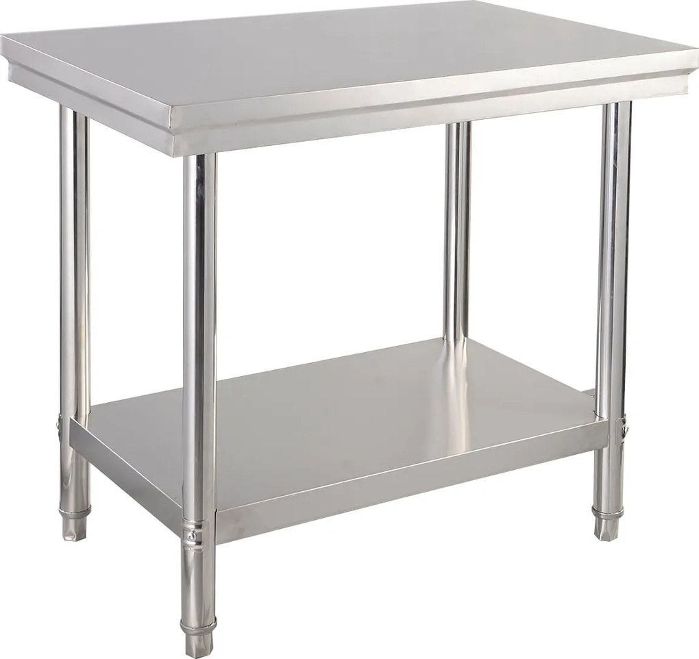 Costway Nerezový kuchyňský stůl gastro s mezipolí – 92 × 61 × 90 cm, stříbro