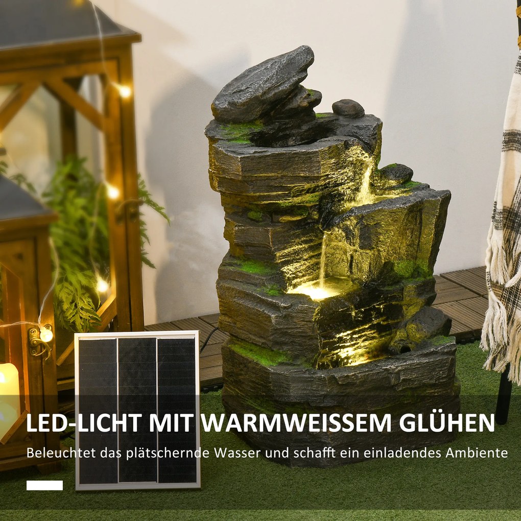 Venkovní solární fontána Outsunny s LED diodami, 34 x 28 x 57 cm, odolná proti povětrnostním vlivům, šetrná k životnímu prostředí, 4 úrovně, účinná c…