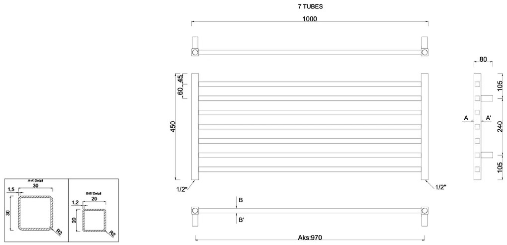 Sapho, MAKRO topné těleso 1000x450mm, chrom, 0411-10