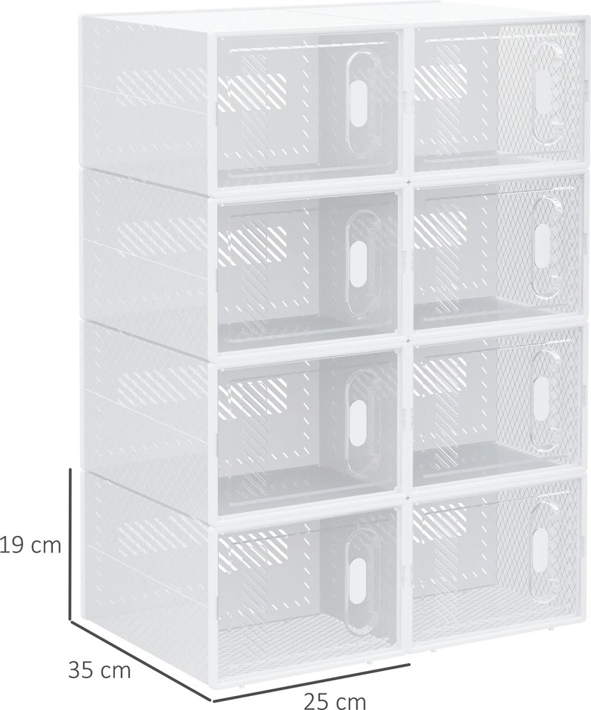 HOMCOM Botník DIY zásuvný s 8 přihrádkami, obdélníkový botník, plast, průhledný, 25x35x19cm| Aosom