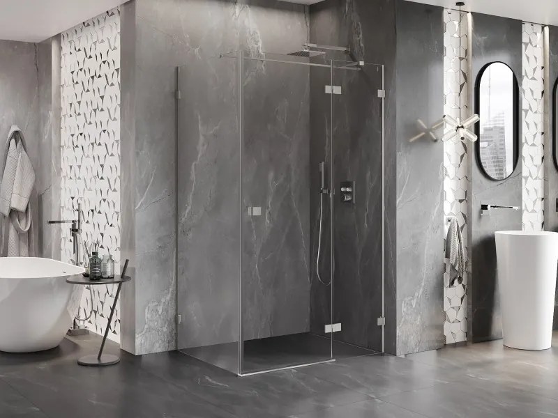 Mexen Lunar T, výklopný sprchový kout pravý 120 x 110 cm, 8mm čiré sklo, ocelový profil, 834T-120-110-97-00-P