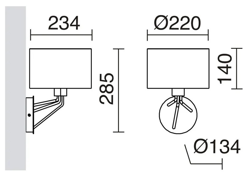 Exo 855E-G05X1A-02-SB nástěnné svítidlo Diagonal, černé, E27, ø22cm, IP20