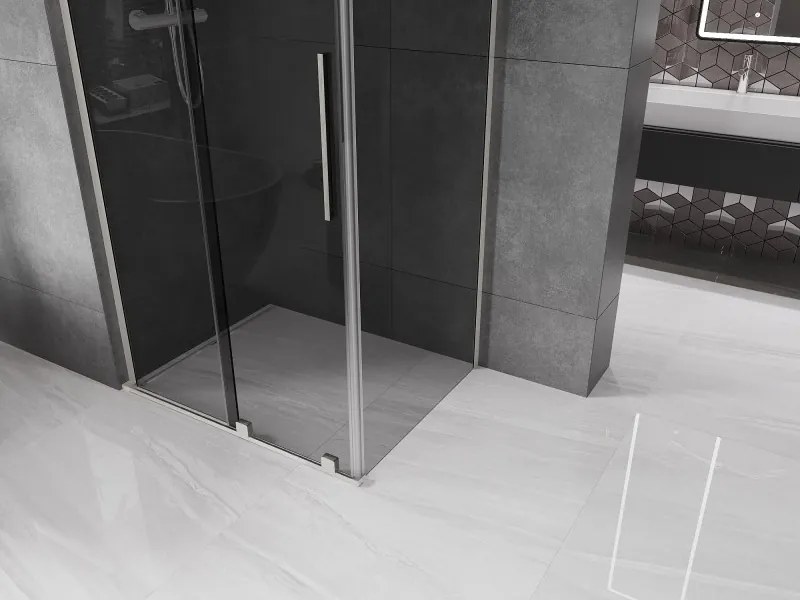 Mexen Velar L, sprchový kout s posuvnými dveřmi 90 x 85 cm, 8mm šedé sklo, broušená ocel, 871-090-085-43-97