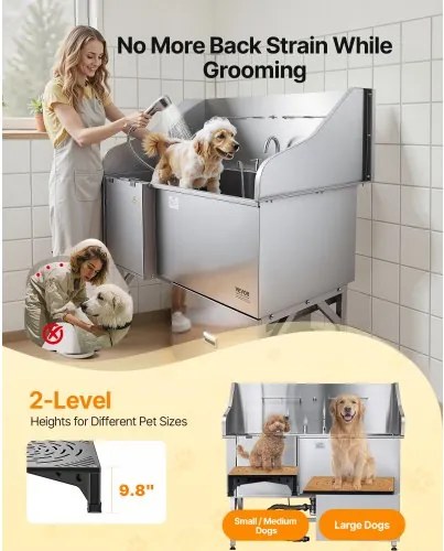 Mycí stanice pro psy 304 z nerezové oceli VEVOR – 1550 × 790 × 1470 mm