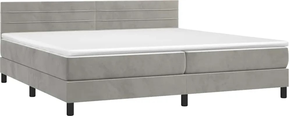 Box spring postel s matrací a LED světle šedá 200x200 cm samet 3134483