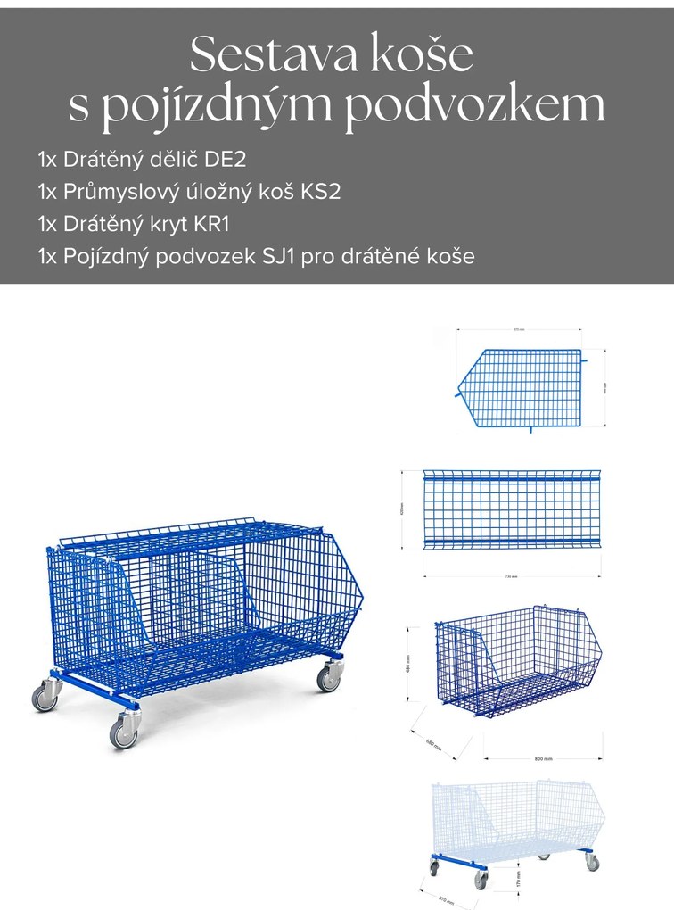 FEROPLAST spol. s.r.o Průmyslový úložný koš KS4, kompletní set 1 koše na kolečkách