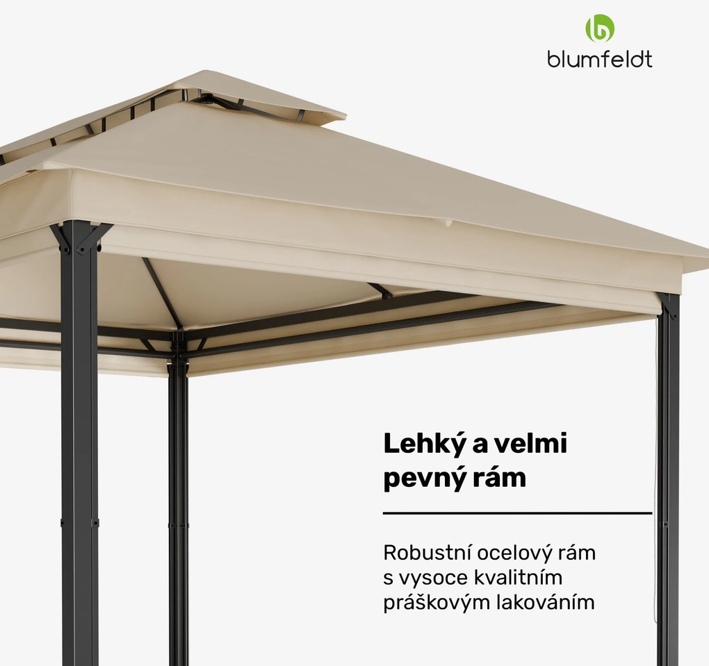 Blumfeldt Grandezza Cortina zahradní altán 3x4 m, odolný proti povětrnostním vlivům, práškově lakovaný, boční rolety