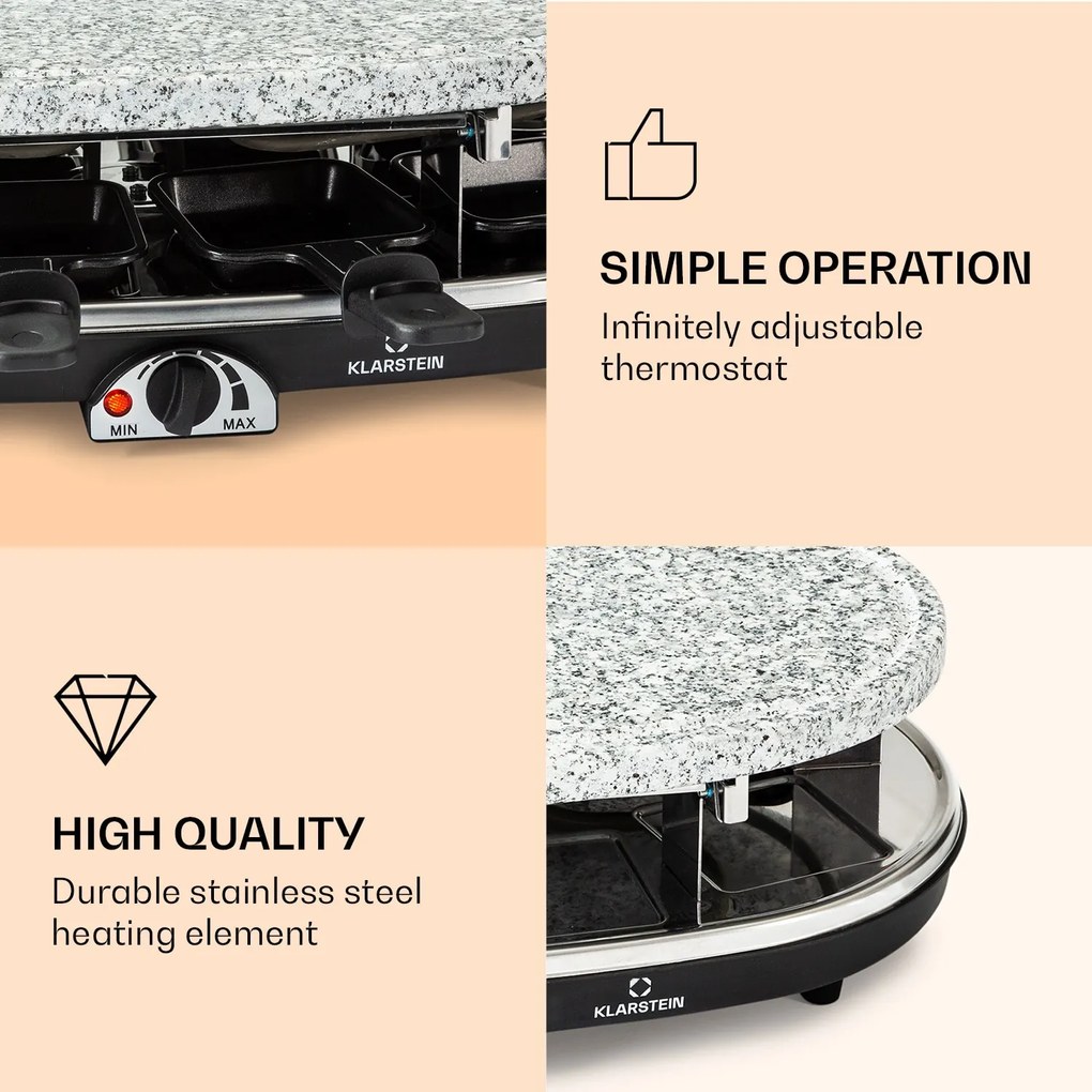 Klarstein All-U-Can Grill Raclette, raclette gril, 4 v 1, pro 8 osob, příslušenství