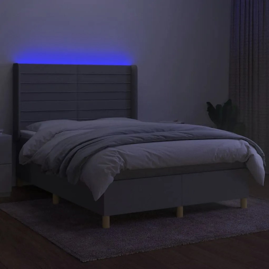 Box spring postel s matrací a LED světle šedá 140x190 cm textil 3138949