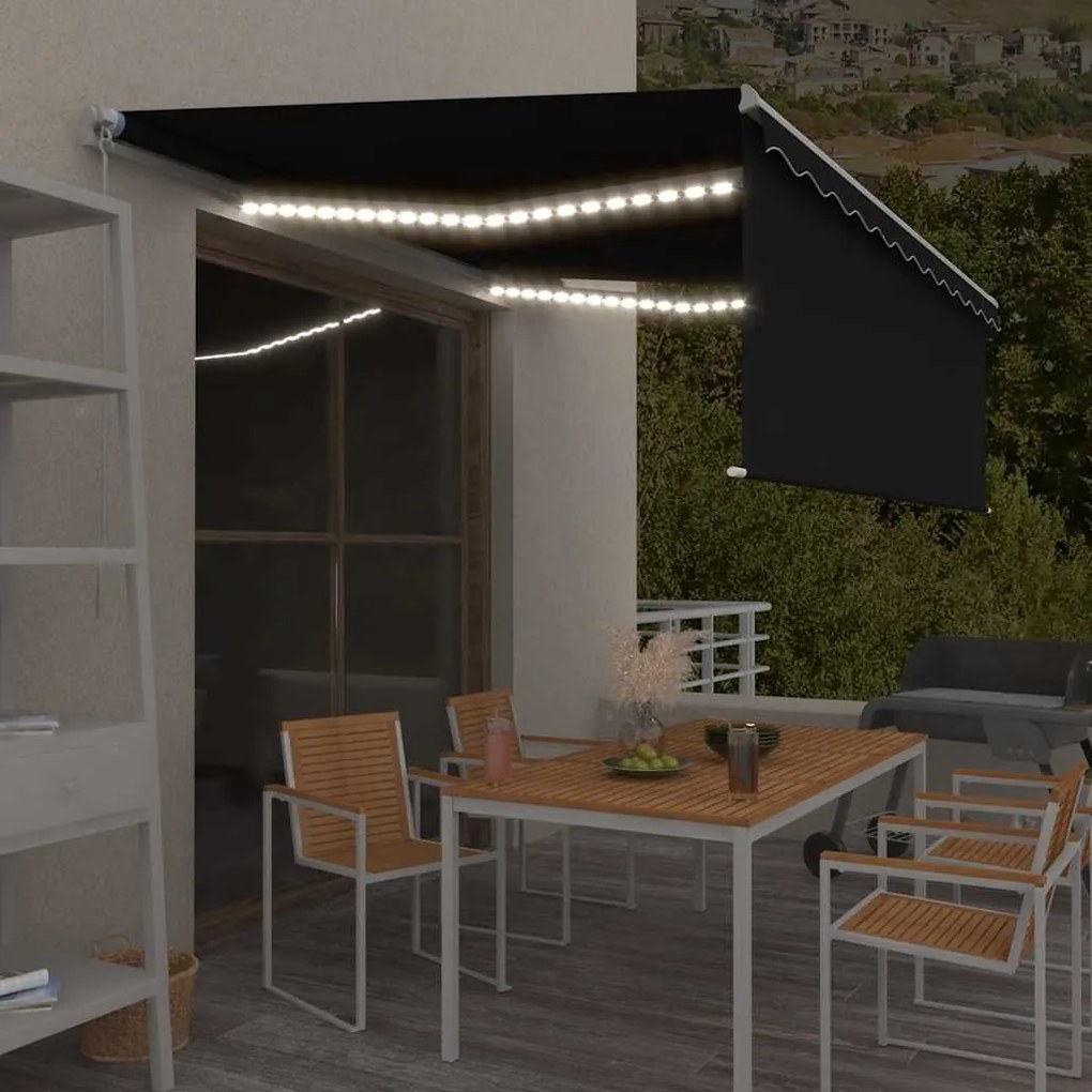 Ručně zatahovací markýza s roletou a LED 4,5 x 3 m antracitová 3069324