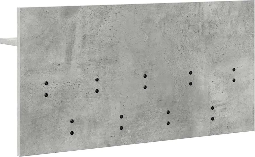 věšák, nástěnný, 1 prkno, háčky, kompozitní dřevo, 40x80x12 cm, beton šedá, Dekorino TK20260018