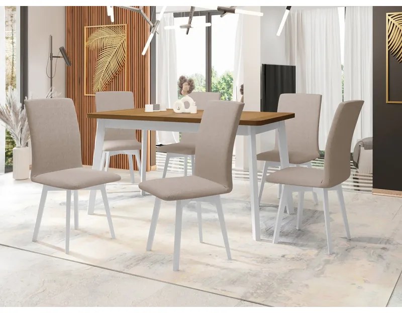 Jídelní jídelní stůl se 6 židlemi AL24, Barva dřeva: dub artisan - L, Potah: Hygge D20, Barvy nožiček: Bíla