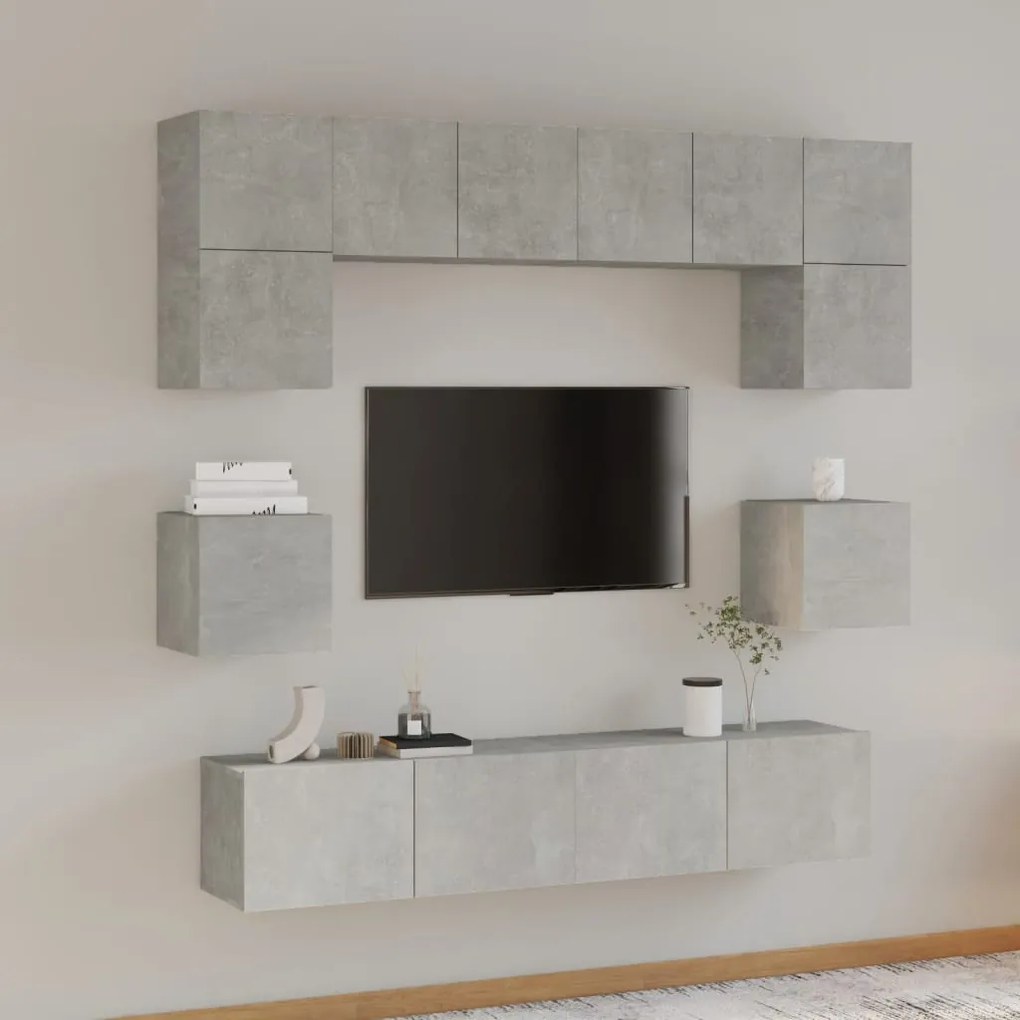 8dílný set TV skříněk betonově šedý kompozitní dřevo 3114409