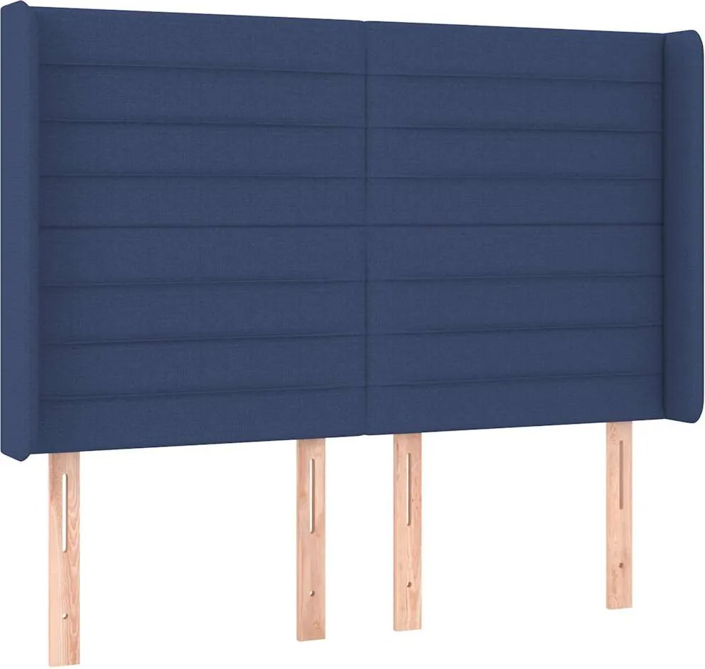 Čelo postele s LED modré 147 x 16 x 118/128 cm textil 3124192