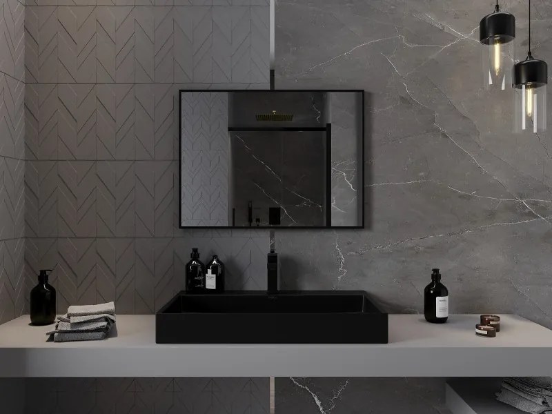 Mexen Loft, obdélníkové koupelnové zrcadlo 80 x 60 cm, barva rámu černá matná, 9852-080-060-000-70