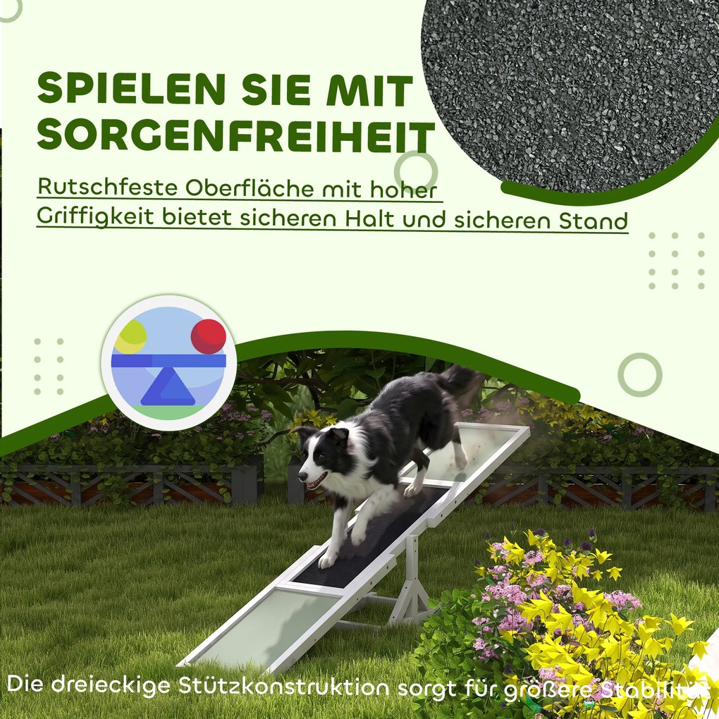 PawHut houpačka pro psy, dřevěná houpačka pro agility, protiskluzová rampa pro psy do 30 kg, pro rovnováhu, 180 x 30 x 30 cm Bílá