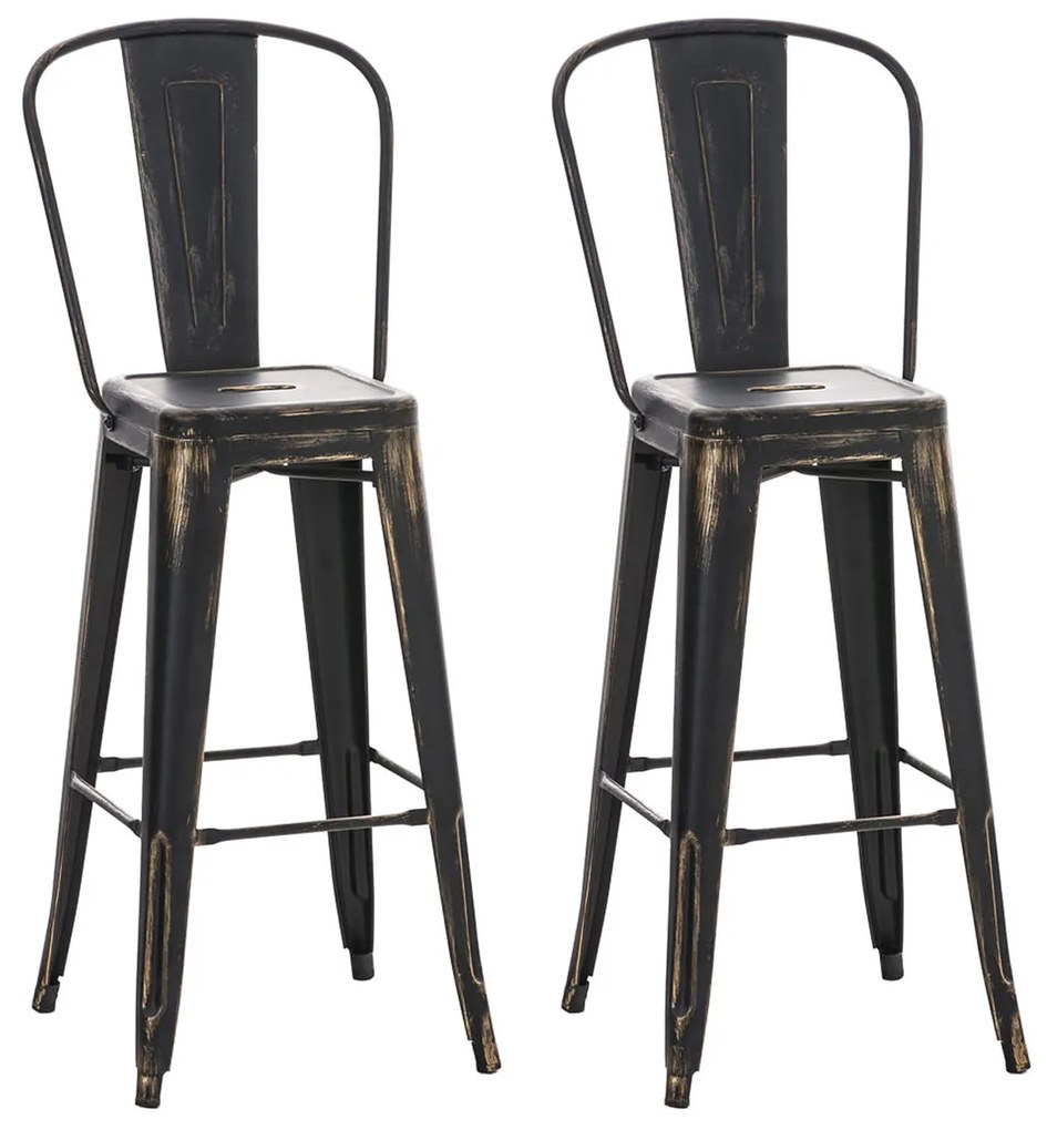 Kovová barová židle v industriálním stylu Aiden (SET 2 ks) - Černo-zlatá antik