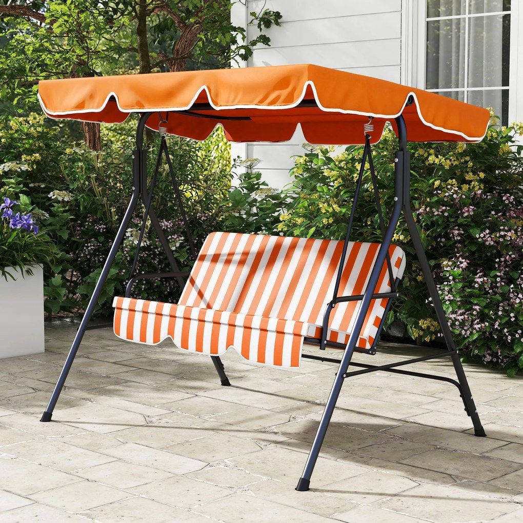Outsunny zahradní houpačka pro venkovní použití, 3 osoby, s nastavitelnou střechou a ocelovým rámem, 172 x 110 x 153 cm, Oranžová