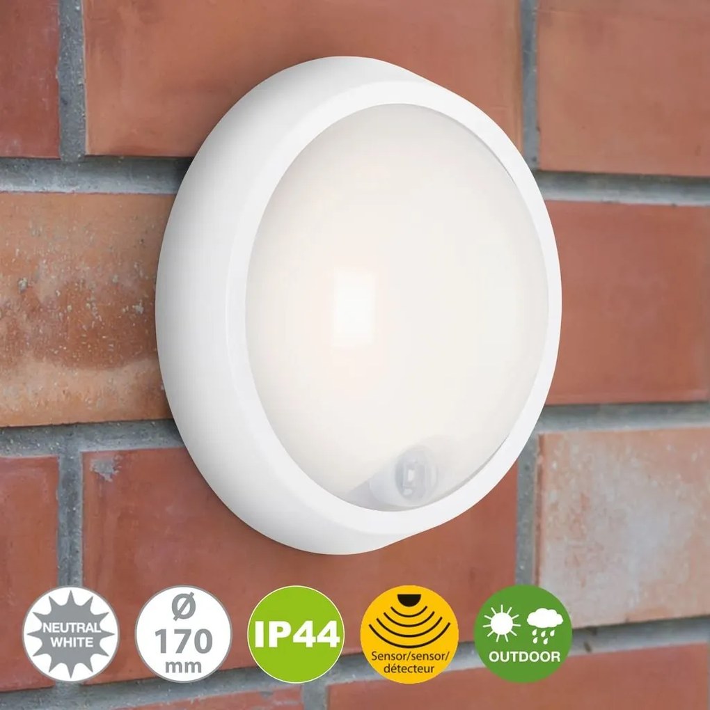 BRILO 3352016 LED venkovní svítidlo s čidlem, pr. 17 cm, 12 W, bílé (starý kód: BRILO 3352-016) - BRILO