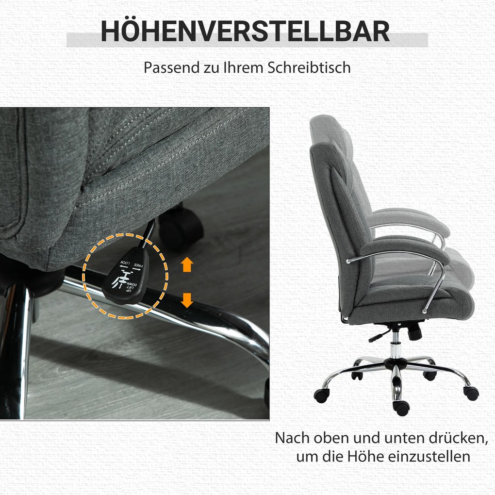 Ergonomická výškově nastavitelná kancelářská židle Vinsetto s funkcí houpání v šedé barvě pro kancelář a domácí kancelář