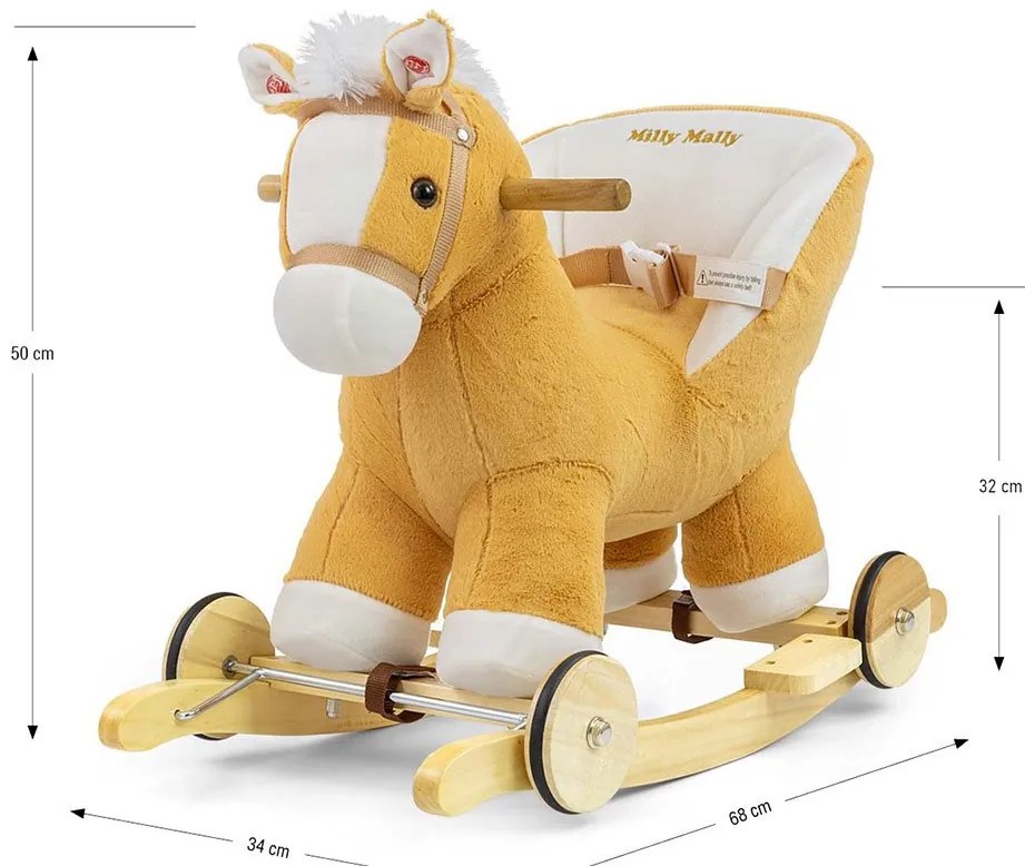 Houpací koník s melodií a kolečky Milly Mally Polly světle hnědý