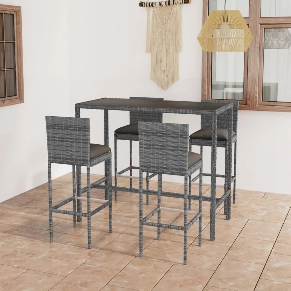 5dílný zahradní barový set s poduškami polyratan šedý 3064833