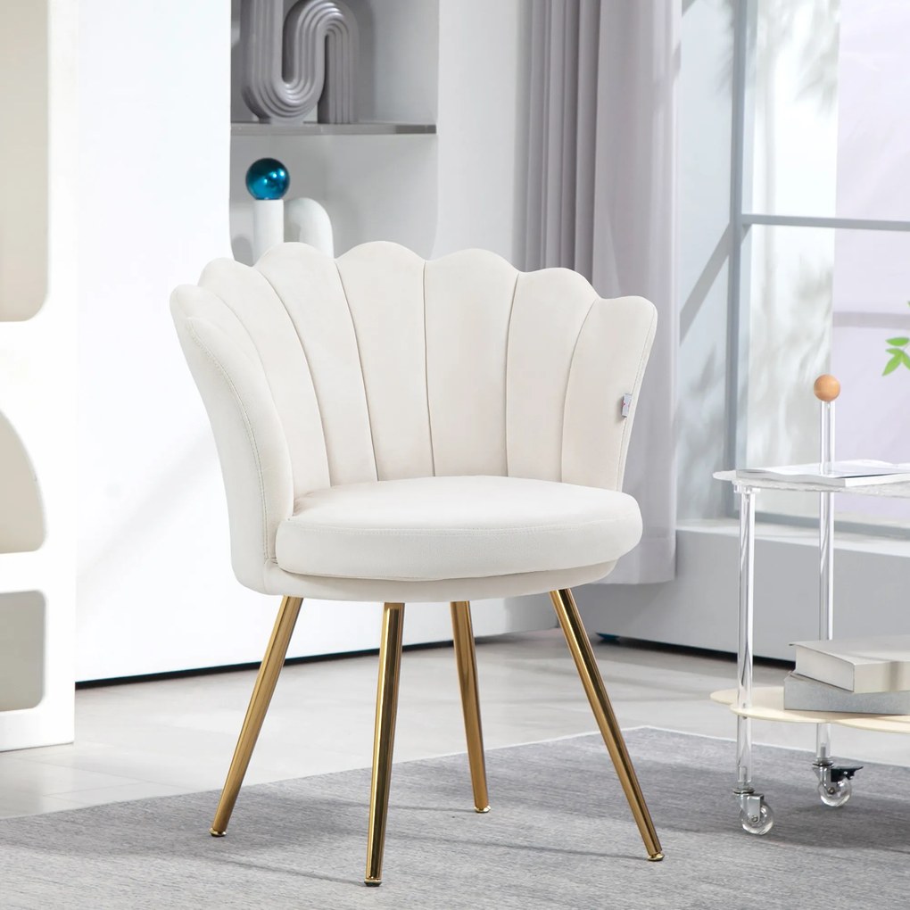 HOMCOM Křeslo typu Shell, Sametové, Toaletní Křeslo, Lounge Křeslo se Zlatými Kovovými Nohami pro Obývací Pokoj, Ložnici a Jídelnu, 67Š x 64H x 77V c…