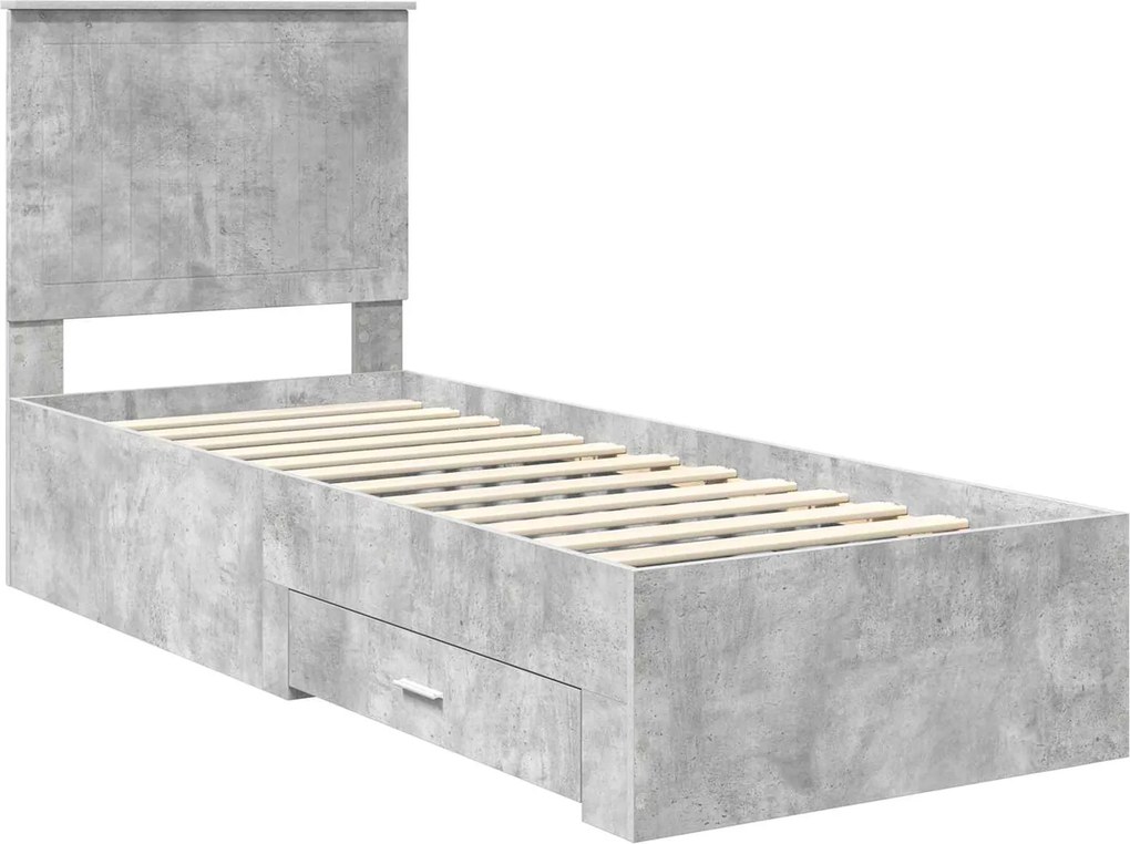Rám postele se zásuvkou Betonově šedá a stříbrná 70 x 190 cm 3411371
